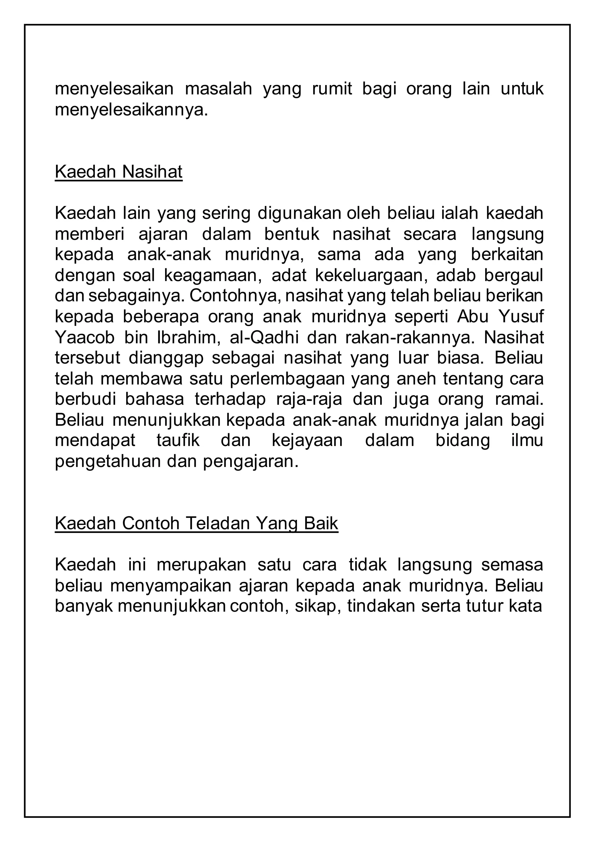 Kaedah dan teknik pengajaran tokoh pendidikan islam abu hanifah dan malik | DOCX