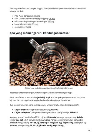 Kandungan kafein dari berbagai jenis kopi | PDF