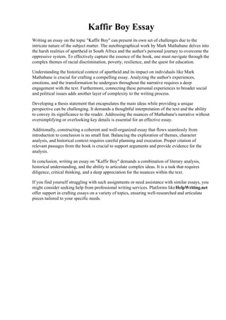 Kaffir Boy Essay | PDF