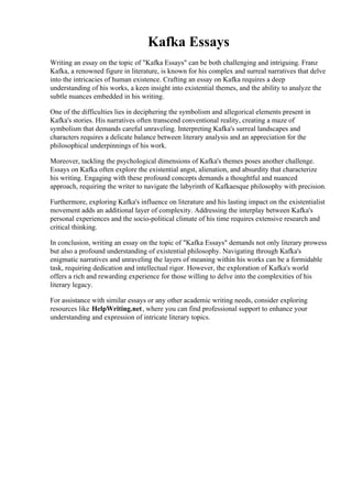 Kafka Essays. Kafkas Metamorphosis: Free Summary Essay Samples and ...