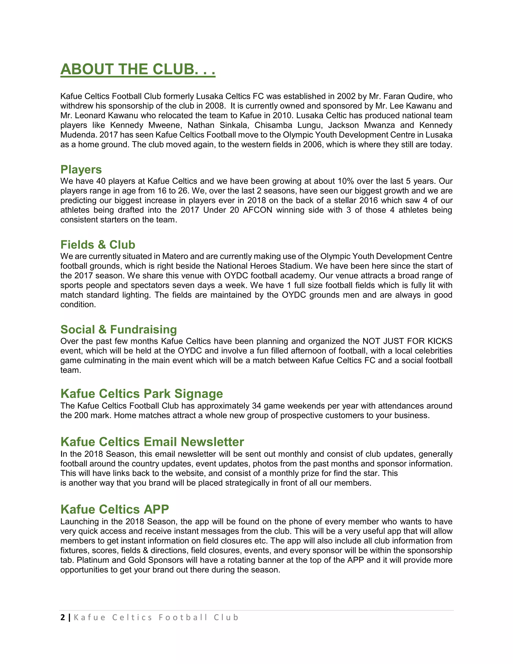Kafue celtic sponsorship proposal | PDF