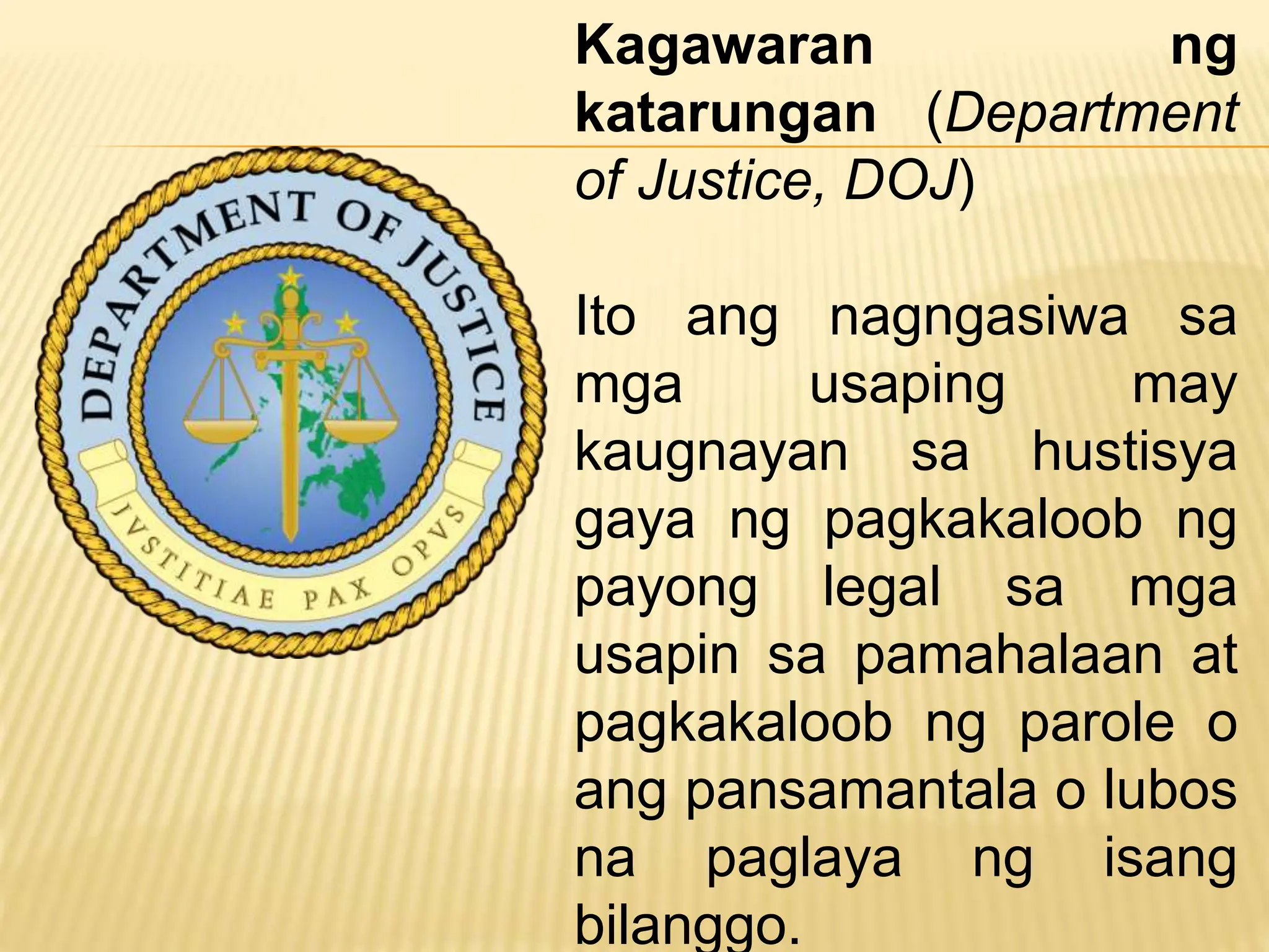 Kagawaran ng Pamahalaan.pptx sa Araling Panlipunan | PPTX