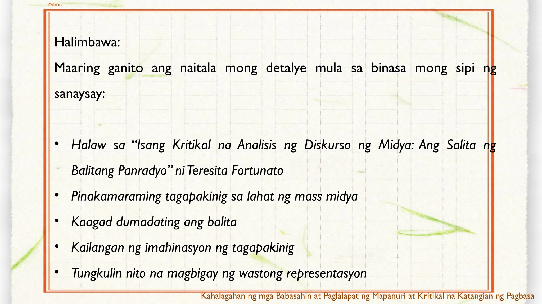 Kahalagahan ng mga Babasahin at Paglalapat ng Mapanuri at Kritikal na ...