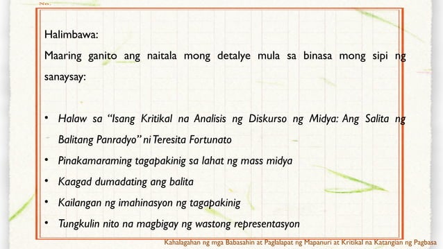 Kahalagahan ng mga Babasahin at Paglalapat ng Mapanuri at Kritikal na ...