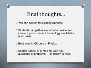 Kahoot!: A Game-Based Classroom Response System | PPTX
