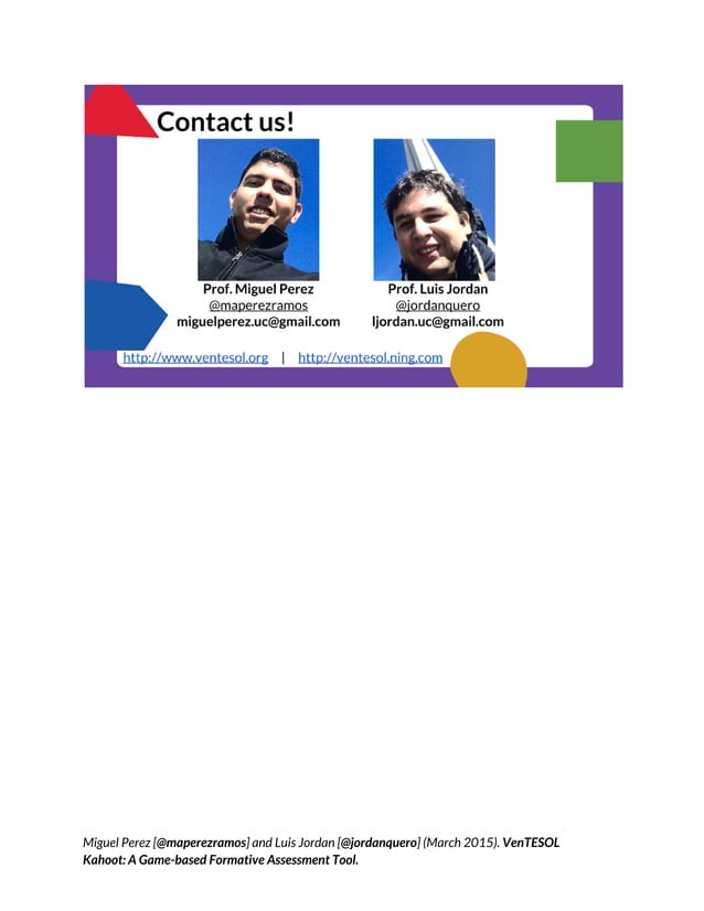 Kahoot: A Game-based Formative Assessment Tool [Handout] | PDF