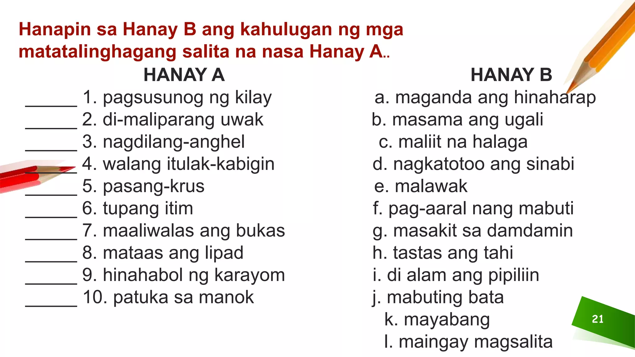 Kahulugan ng Matatalinhagang Salita | PPTX