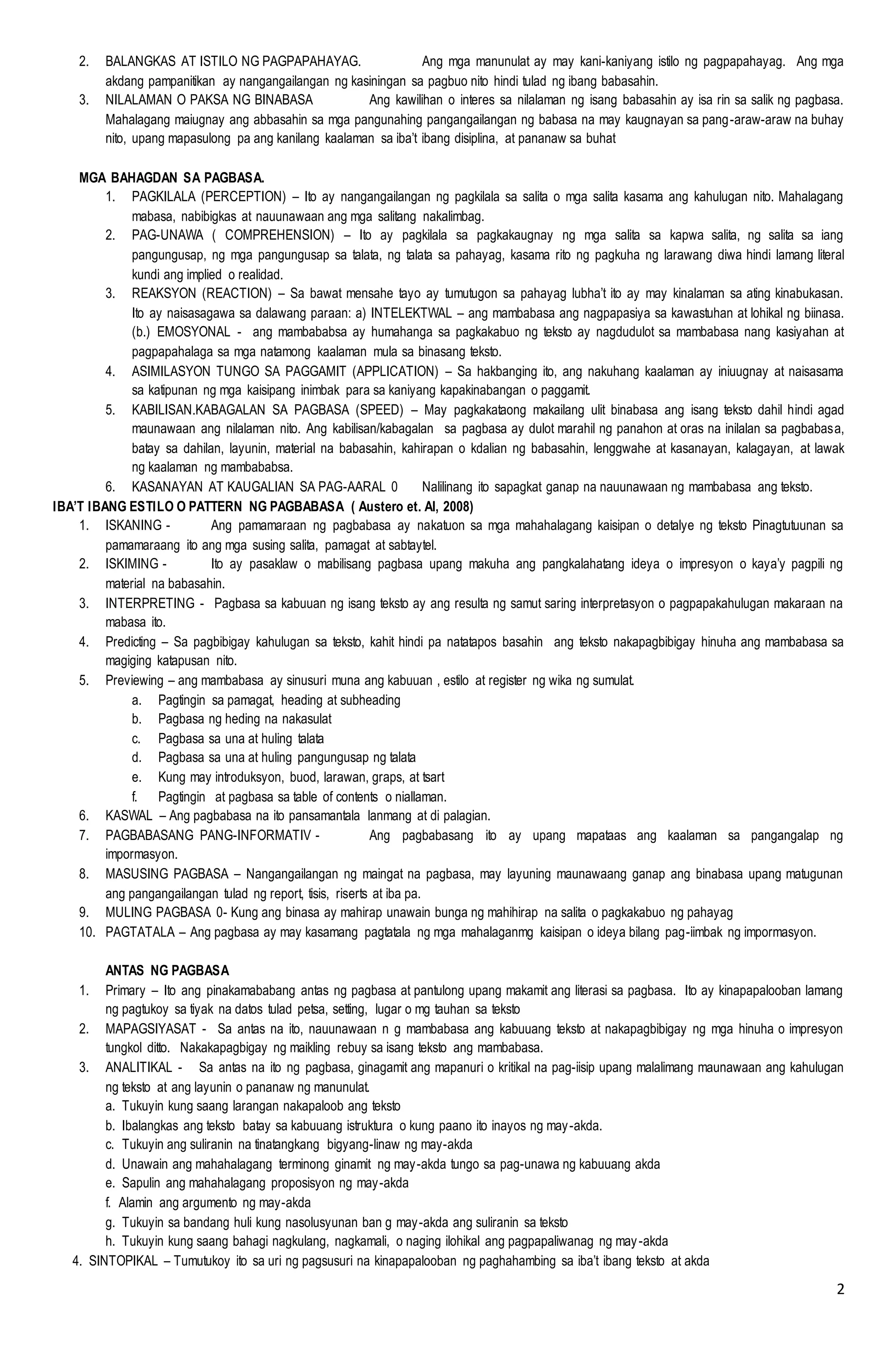 Kahulugan ng pagbasa | DOCX