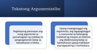 Kahulugan ng Tekstong Argumentatibo | PPTX