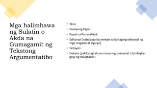 Kahulugan ng Tekstong Argumentatibo | PPTX