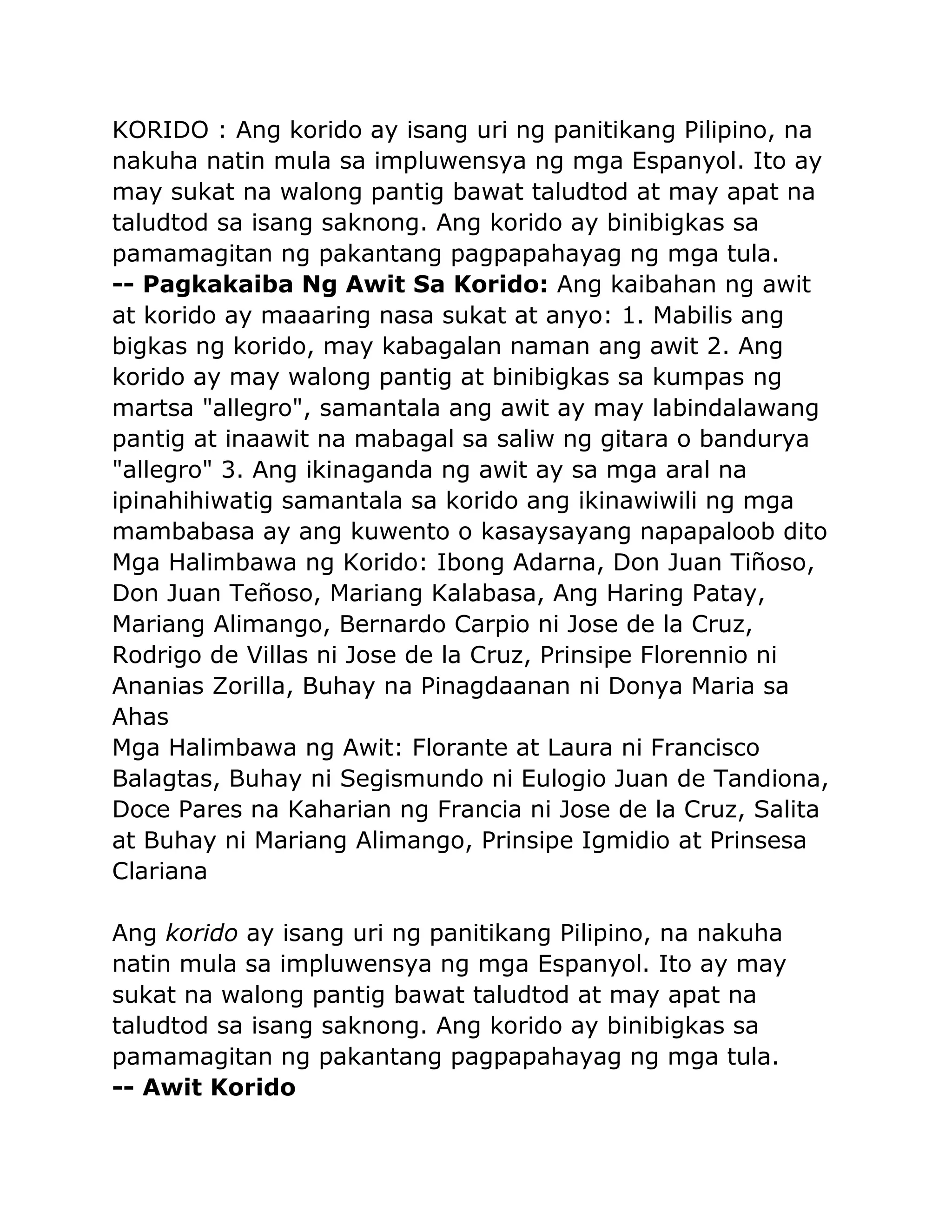 Kaibahan ng awit at korido | DOCX