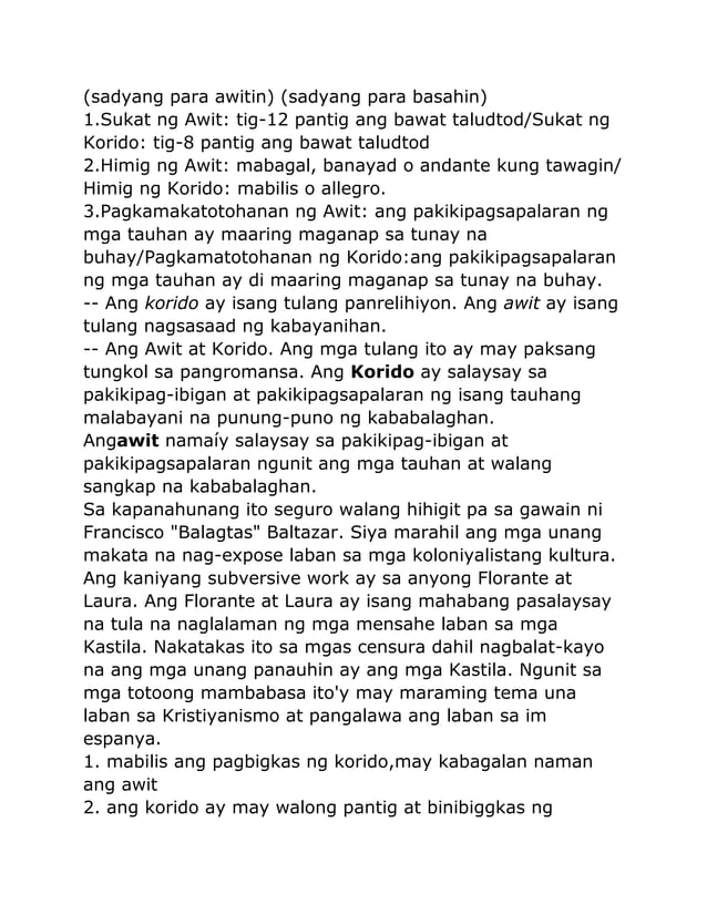 Kaibahan ng awit at korido | DOCX