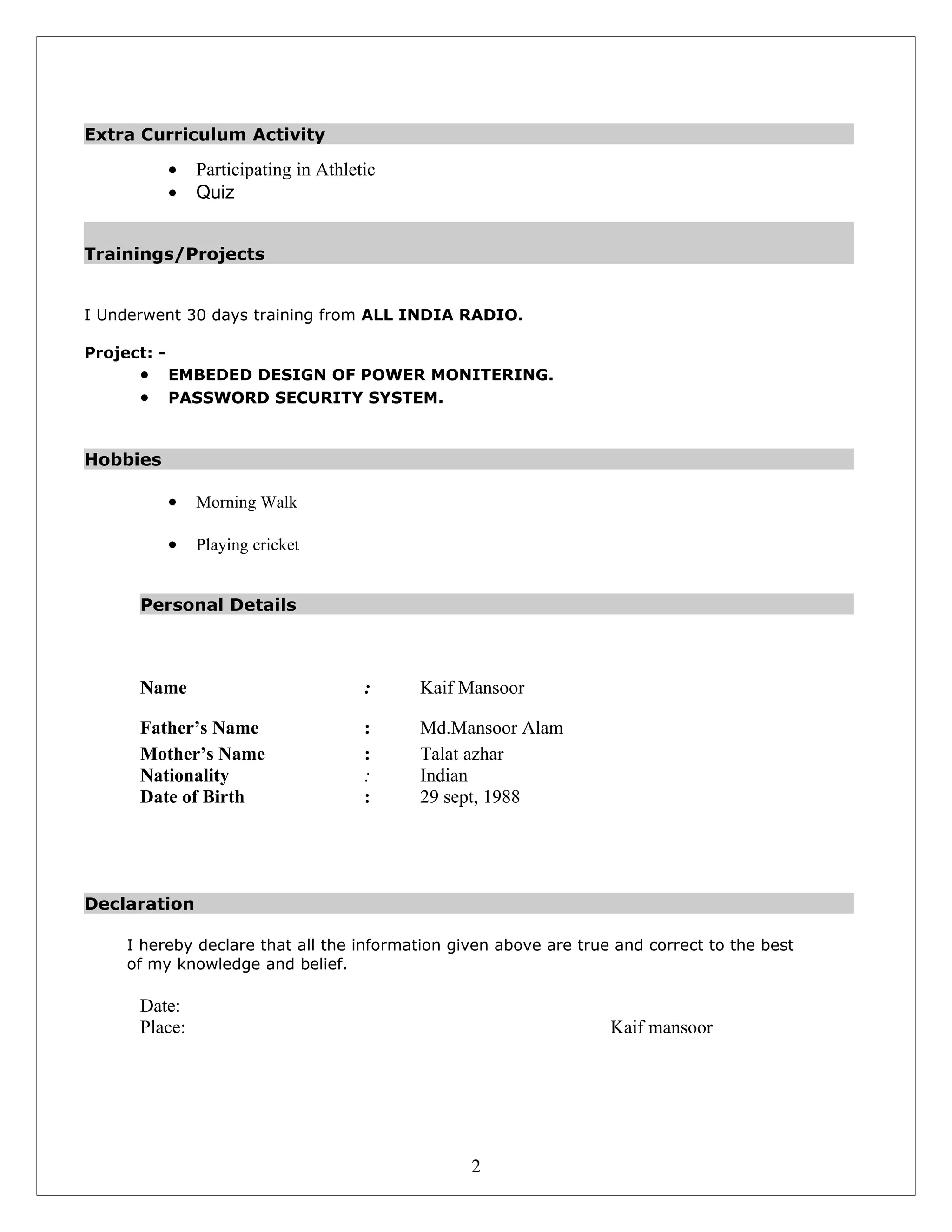 Kaif resume | DOC