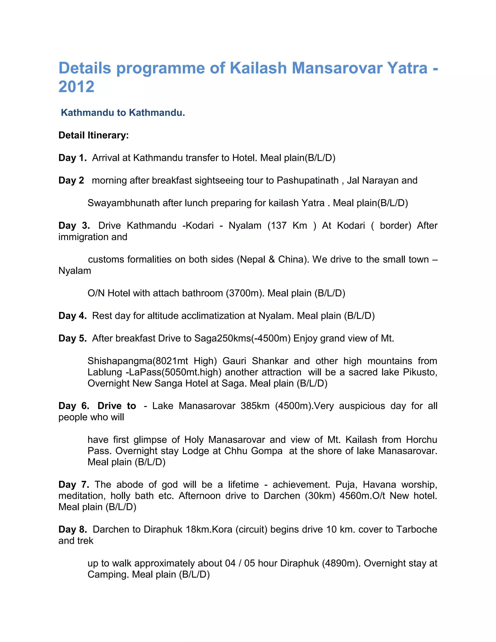 Kailash mansarovar yatra 2012 | DOCX