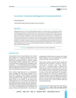 Service Users’ Involvement and Engagement in Interprofessional Care ...