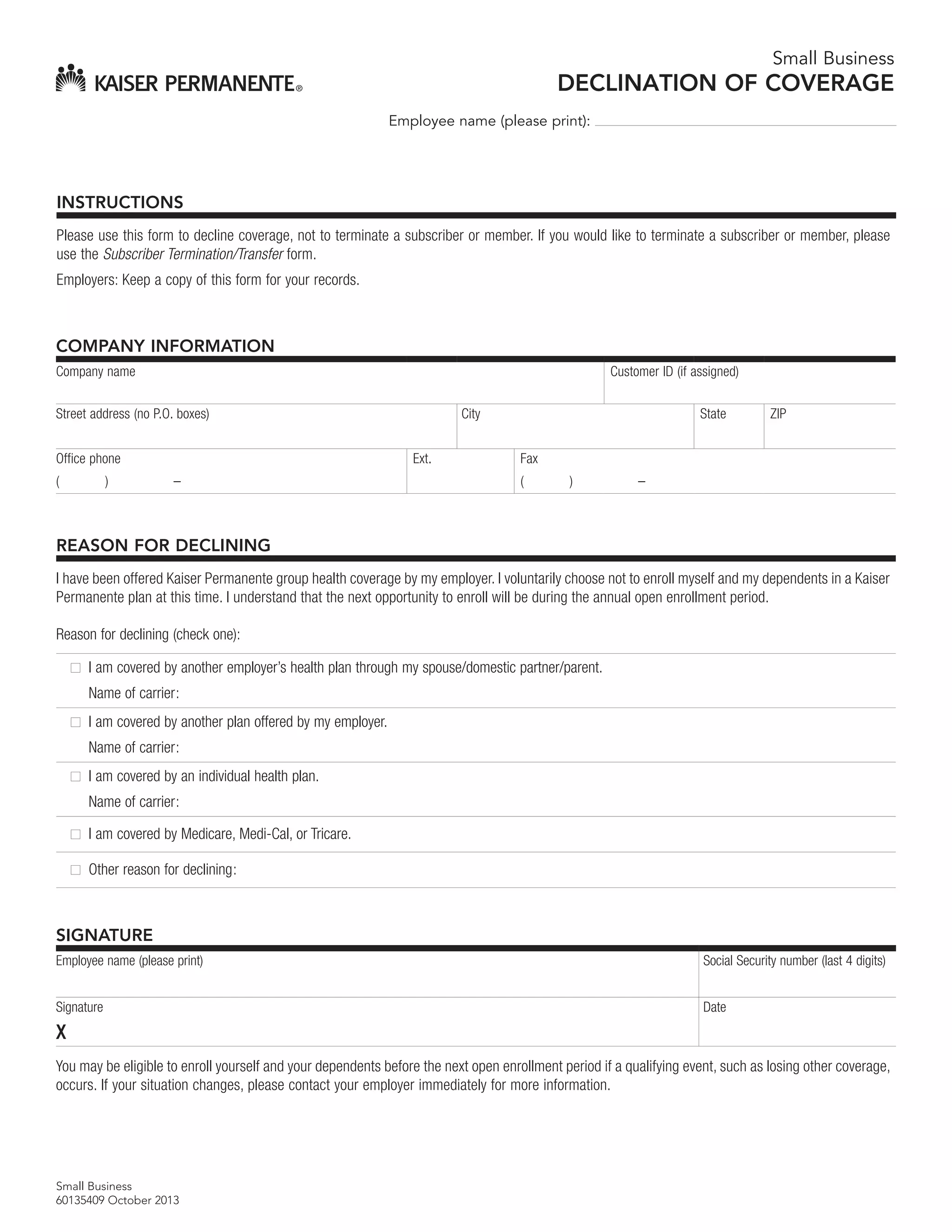 Kaiser Group Health Insurance Waiver | PDF