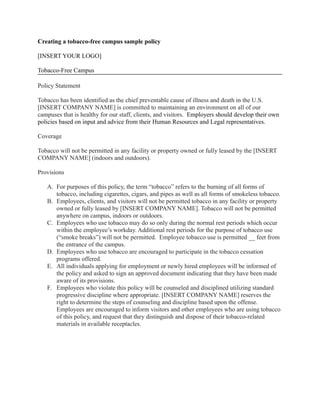 Sample Tobacco-Free Campus Policy Statement | PDF