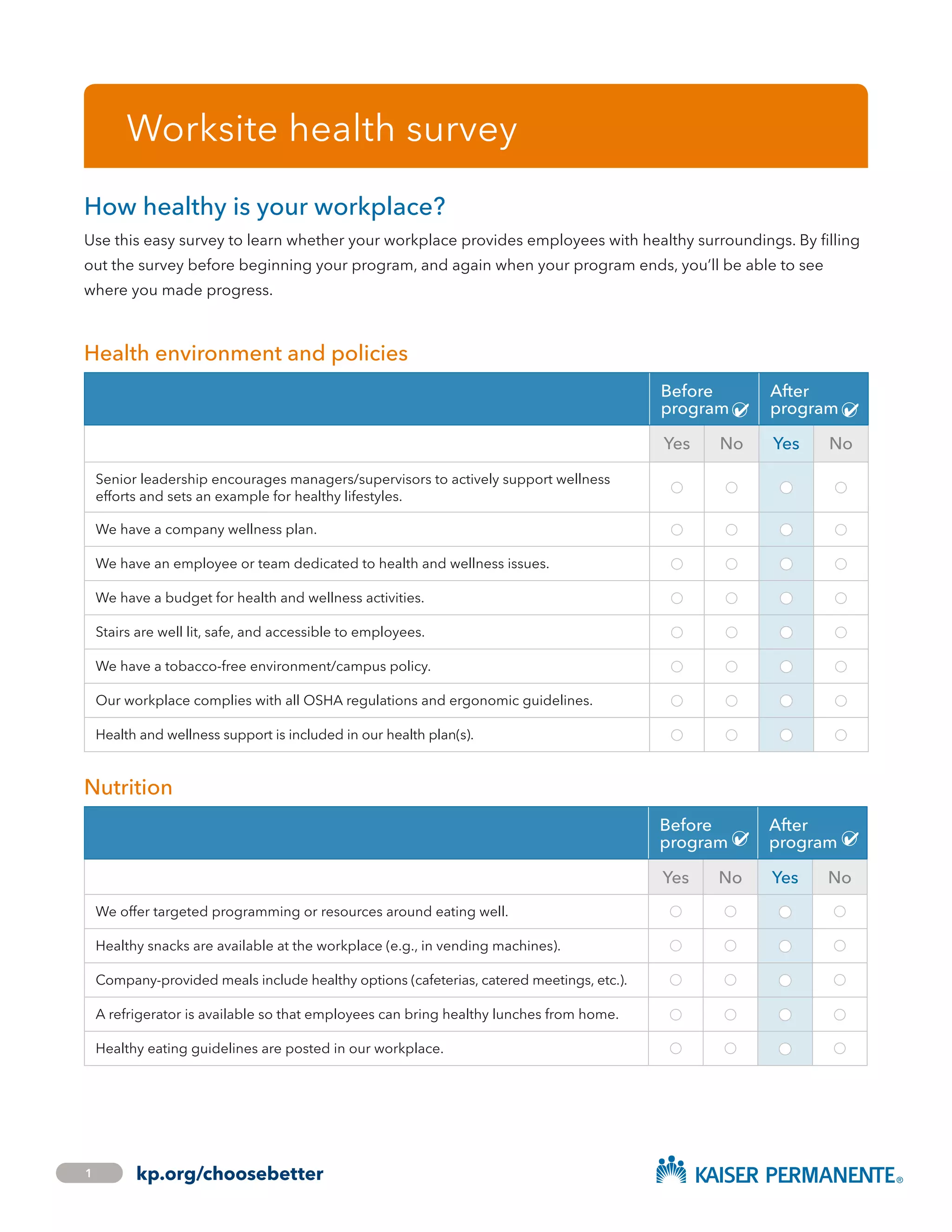Worksite Health Survey | PDF