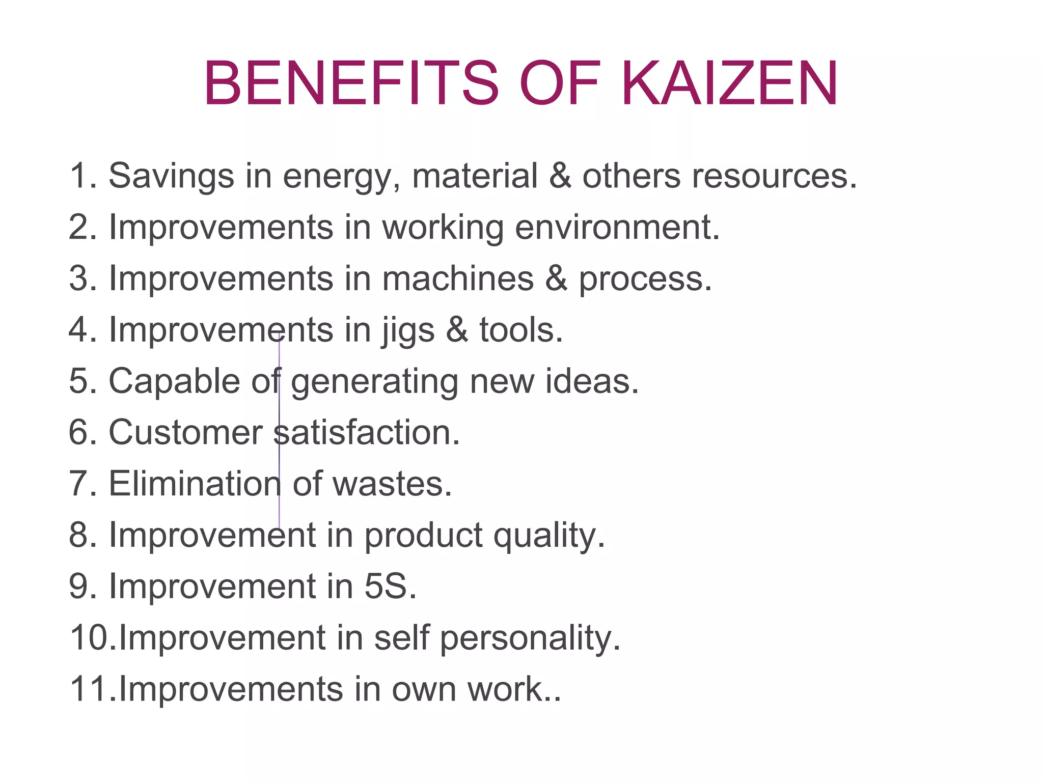 Kaizen (Concepts, Benefits, Supports) | PPTX