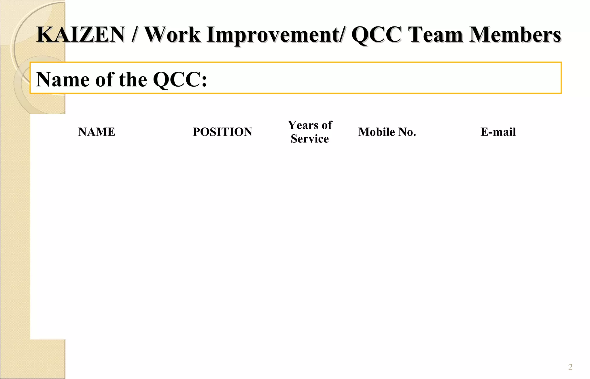 Quality Control Circle Action plan : A brief format | PPT