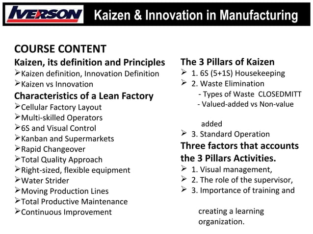 Kaizen Innovation in Manufacturing | PPT | Business | Business and Finance
