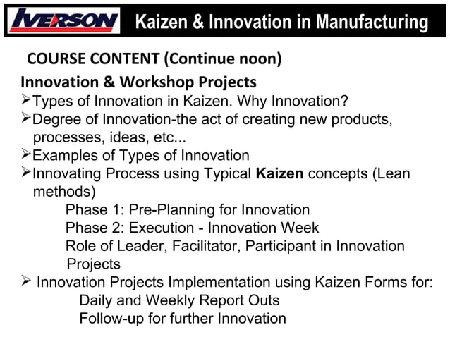 Kaizen Innovation in Manufacturing | PPT | Business | Business and Finance