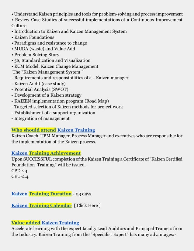 Kaizen | Kaizen Training | DOCX