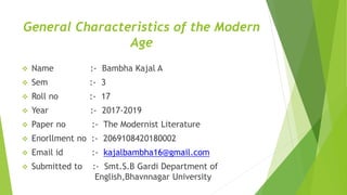 General Characteristics of the modern age | PPTX