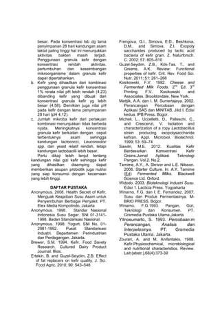 KAJIAN KONSENTRASI GRANULA KEFIR DAN LAMA SIMPAN PADA SUHU REFRIGERATOR TERHADAP KUALITAS KEFIR ...