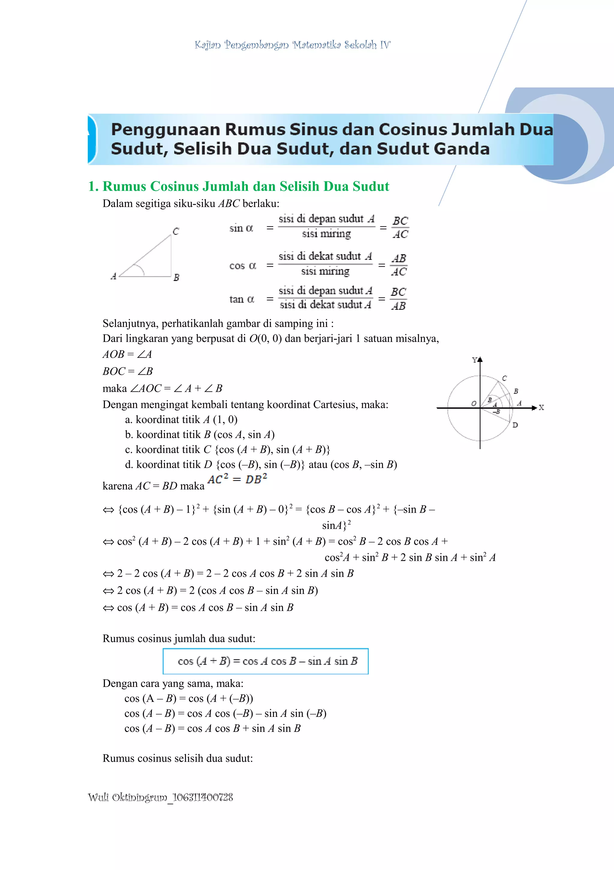 Penggunaan Rumus Sinus dan Cosinus Jumlah Dua Sudut dan Sudut Ganda ...