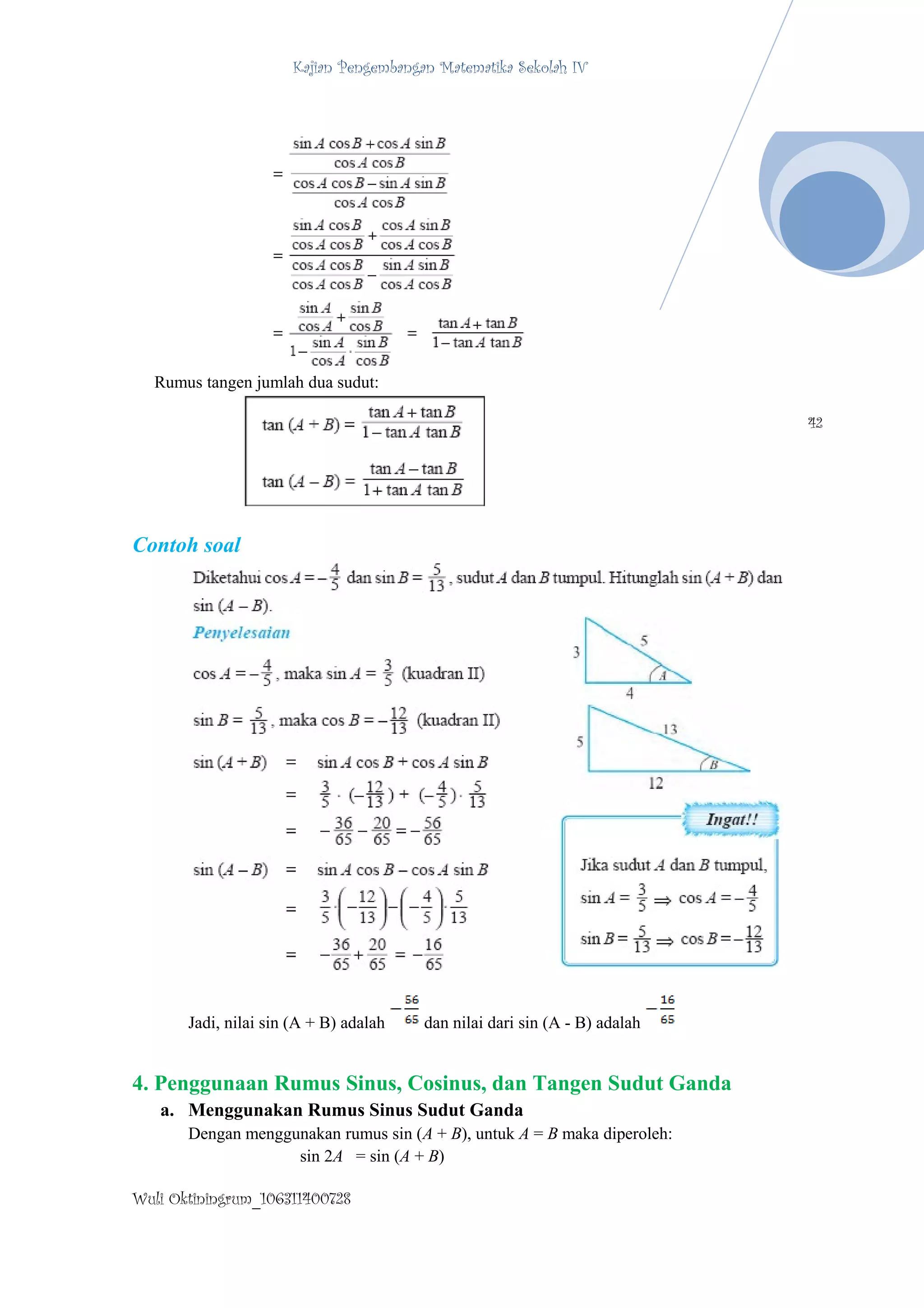 Penggunaan Rumus Sinus dan Cosinus Jumlah Dua Sudut dan Sudut Ganda ...