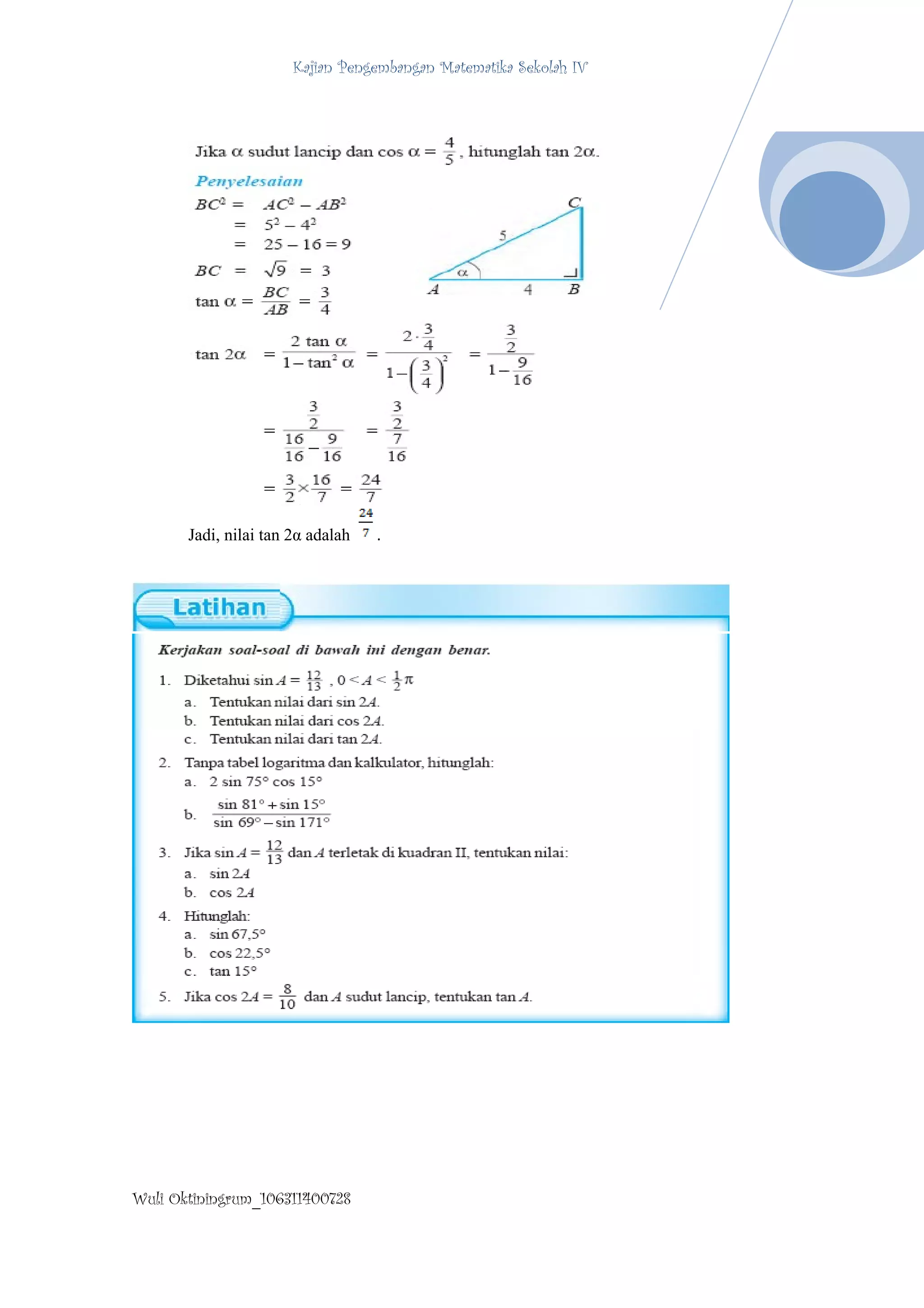 Penggunaan Rumus Sinus dan Cosinus Jumlah Dua Sudut dan Sudut Ganda ...