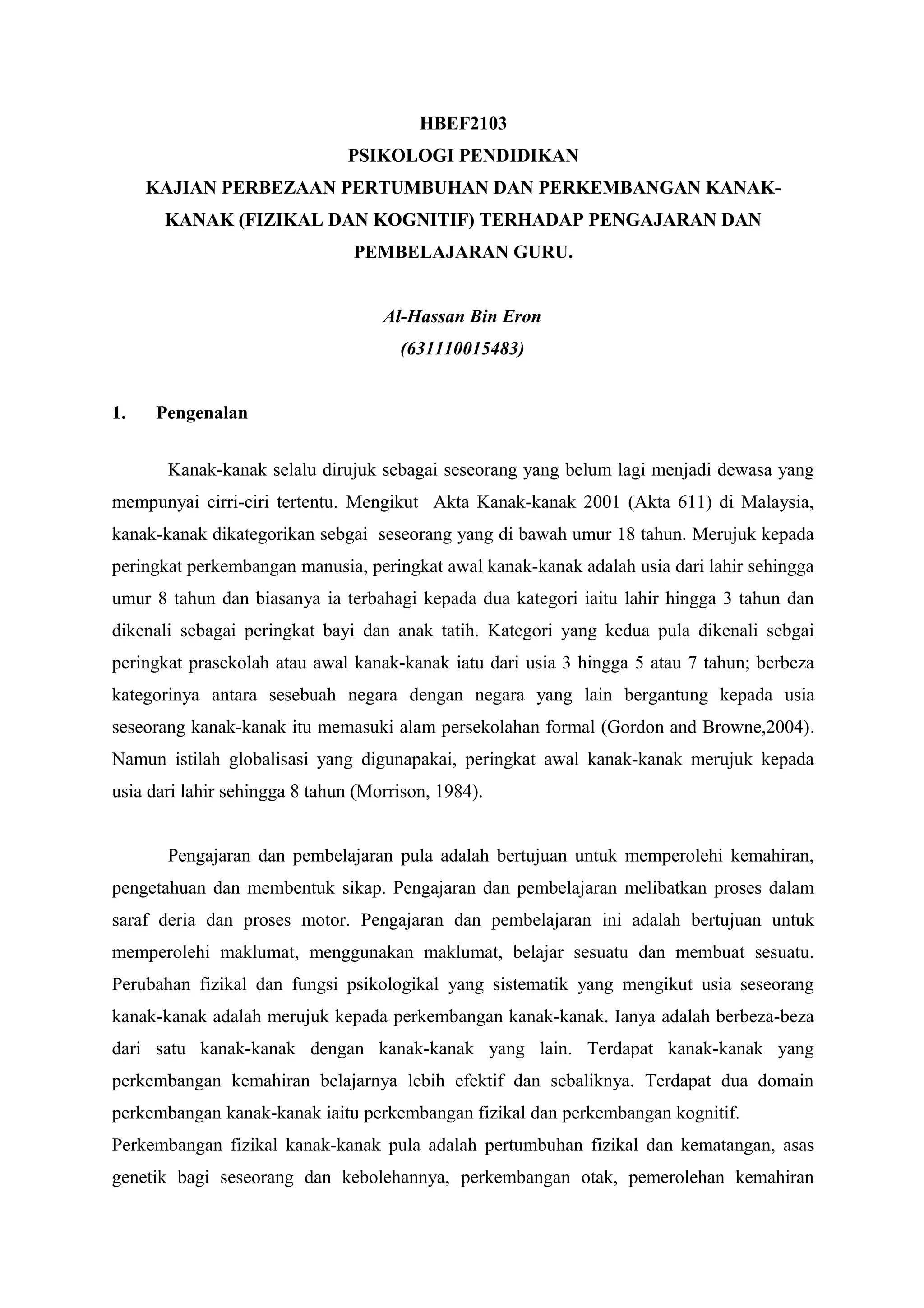 Kajian perkembangan kanak | DOC