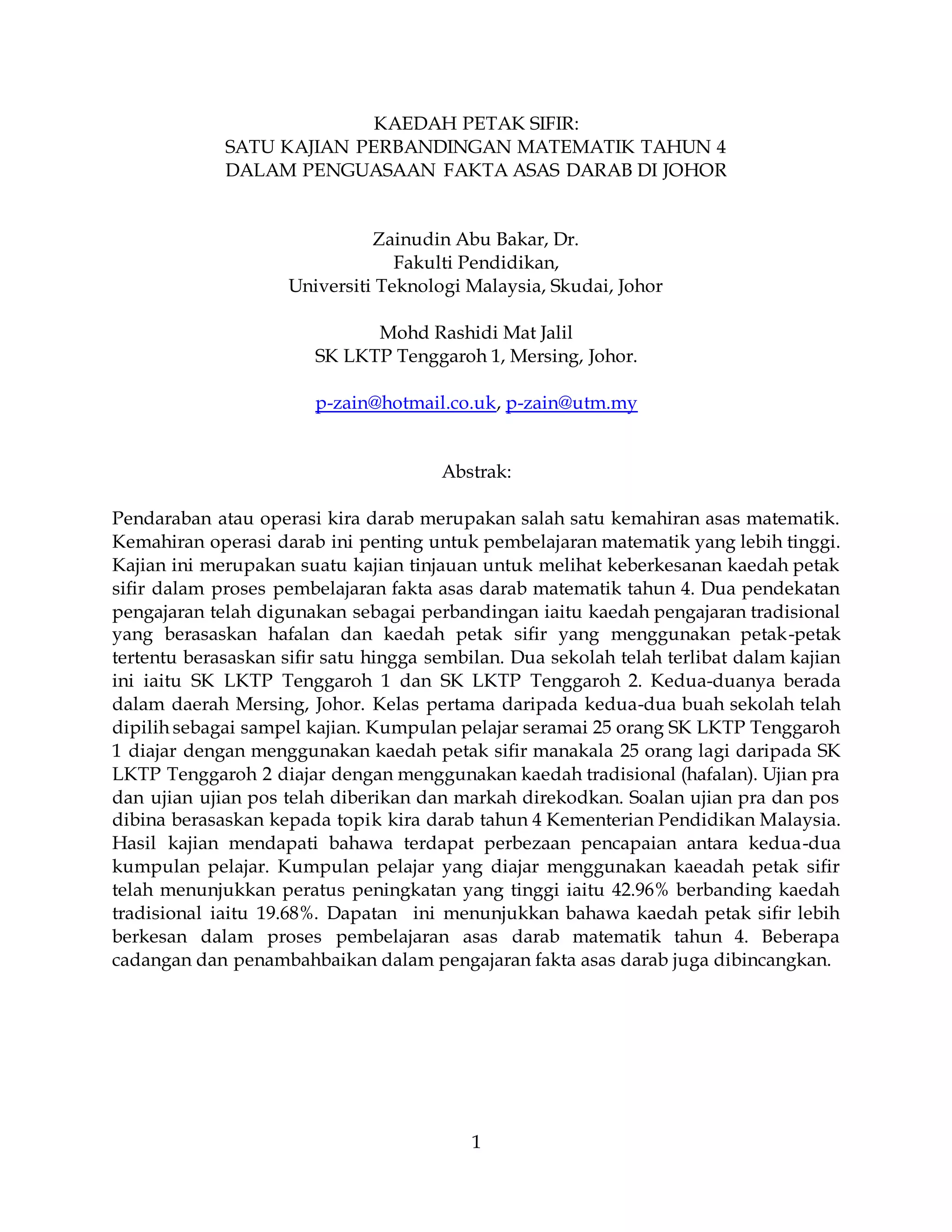 Kajian tindakan maths darab silang | DOCX