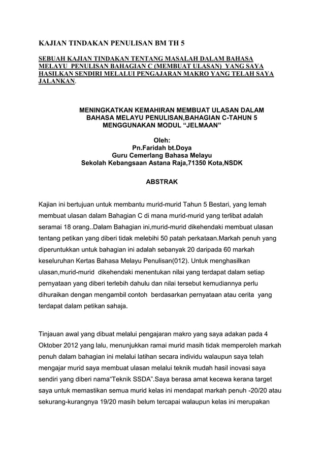 Kajian tindakan penulisan bm th 5 | PDF