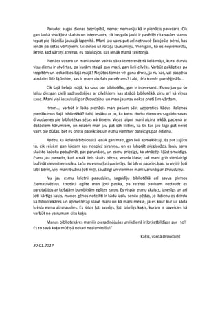 Alojas pilsētas bibliotēkas kaķa, vārdā Draudziņš, dzīvesstāsts | PDF