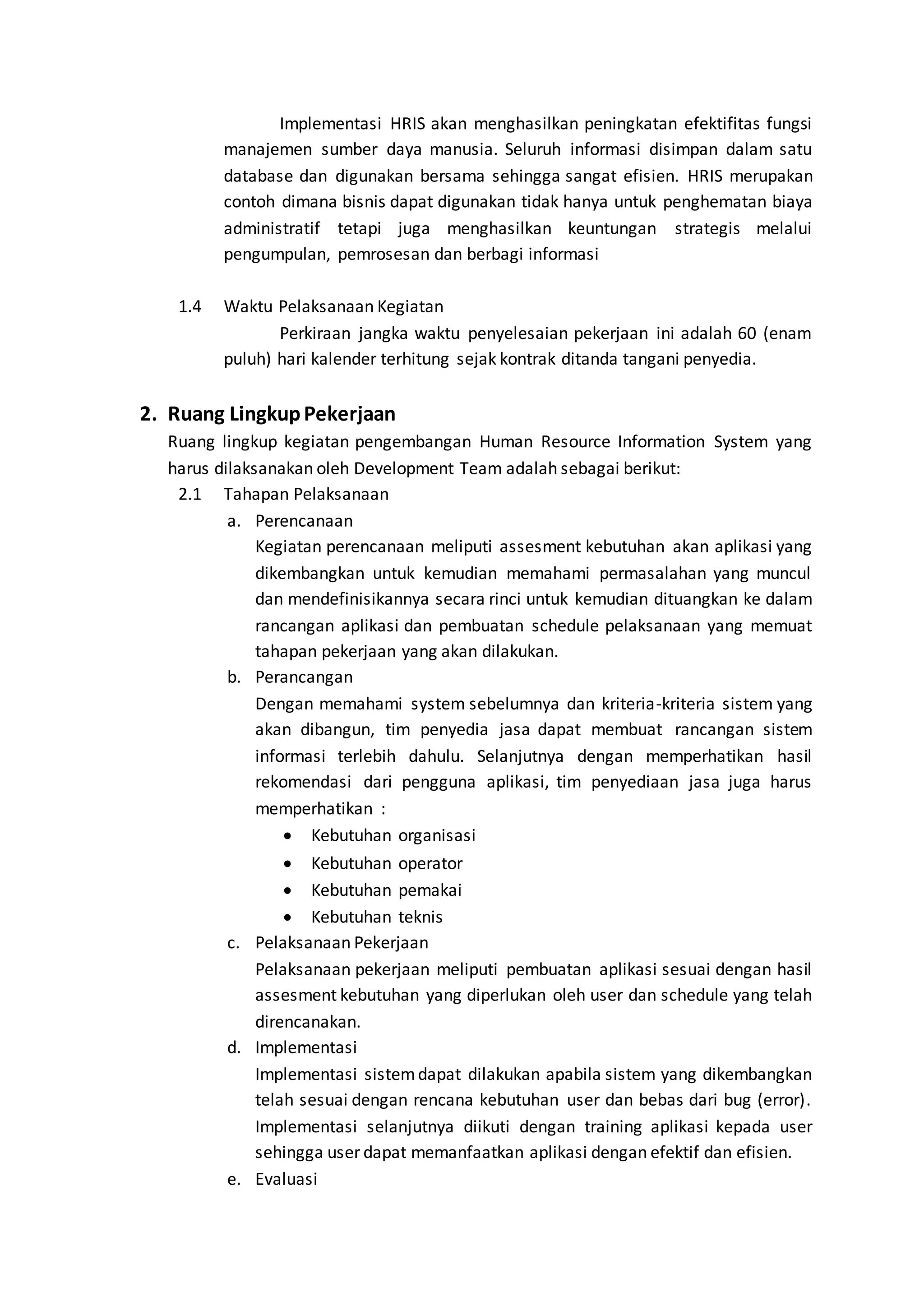 Kerangka Acuan Kerja (Human Resource Information System) | PDF