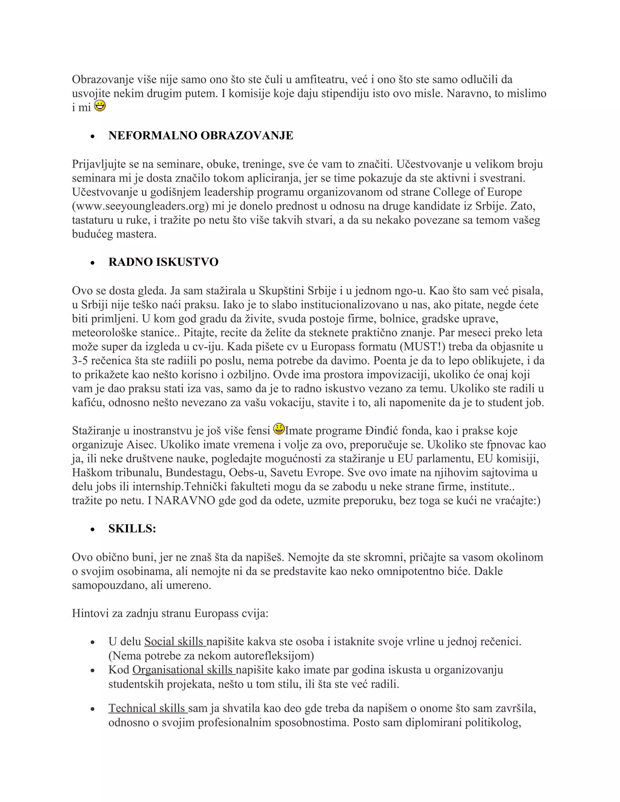 Kako napisati dobar cv | DOC