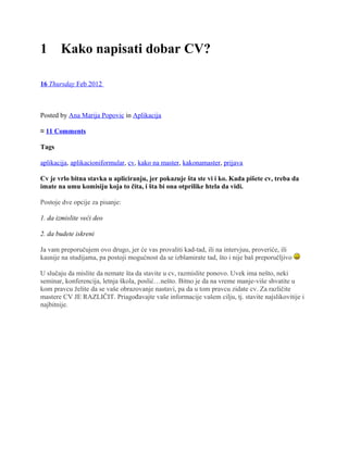Kako napisati dobar cv | DOC