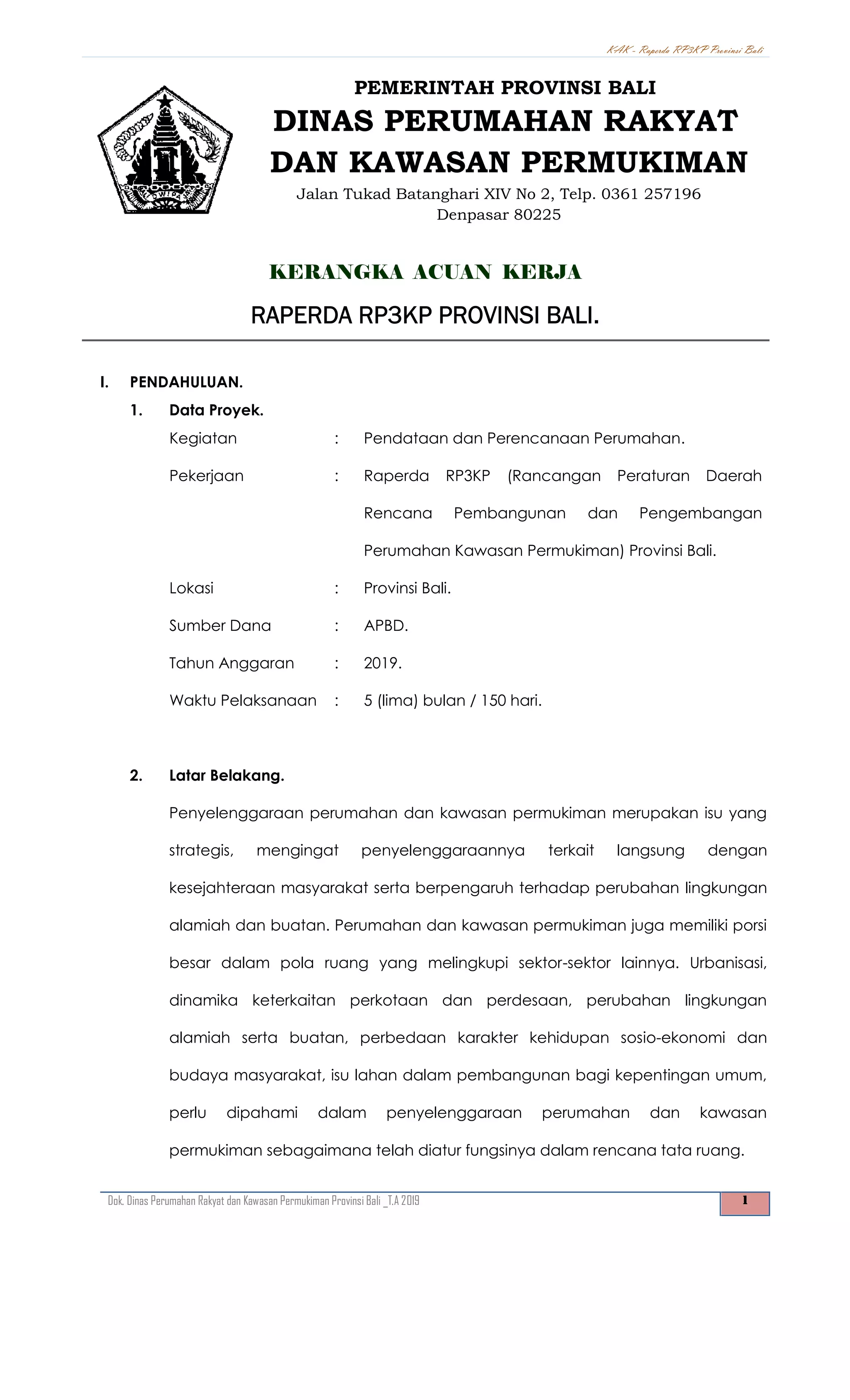 Kak raperda rp3 kp provinsi bali 2019 final | PDF