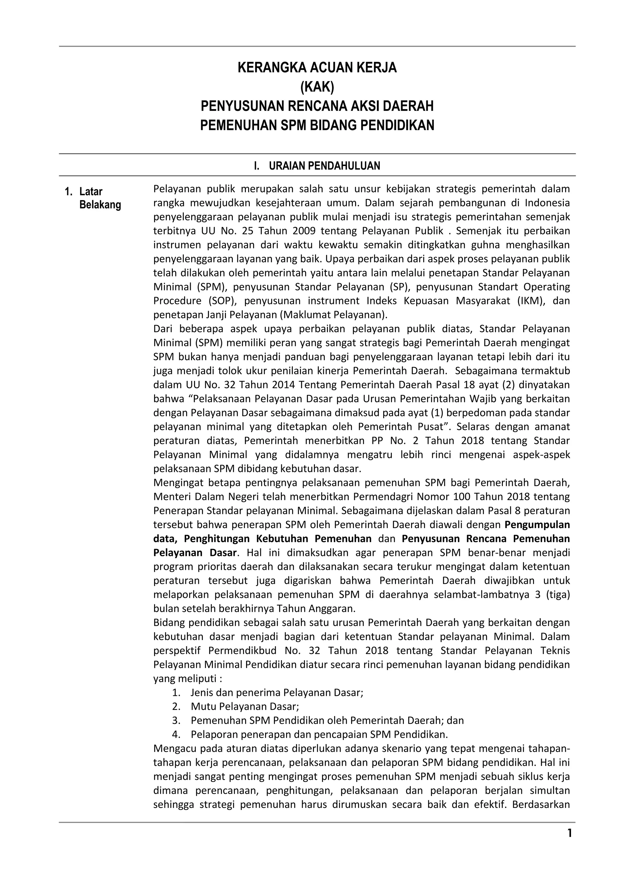 KAK Roadmap SPM Pendidikan | PDF