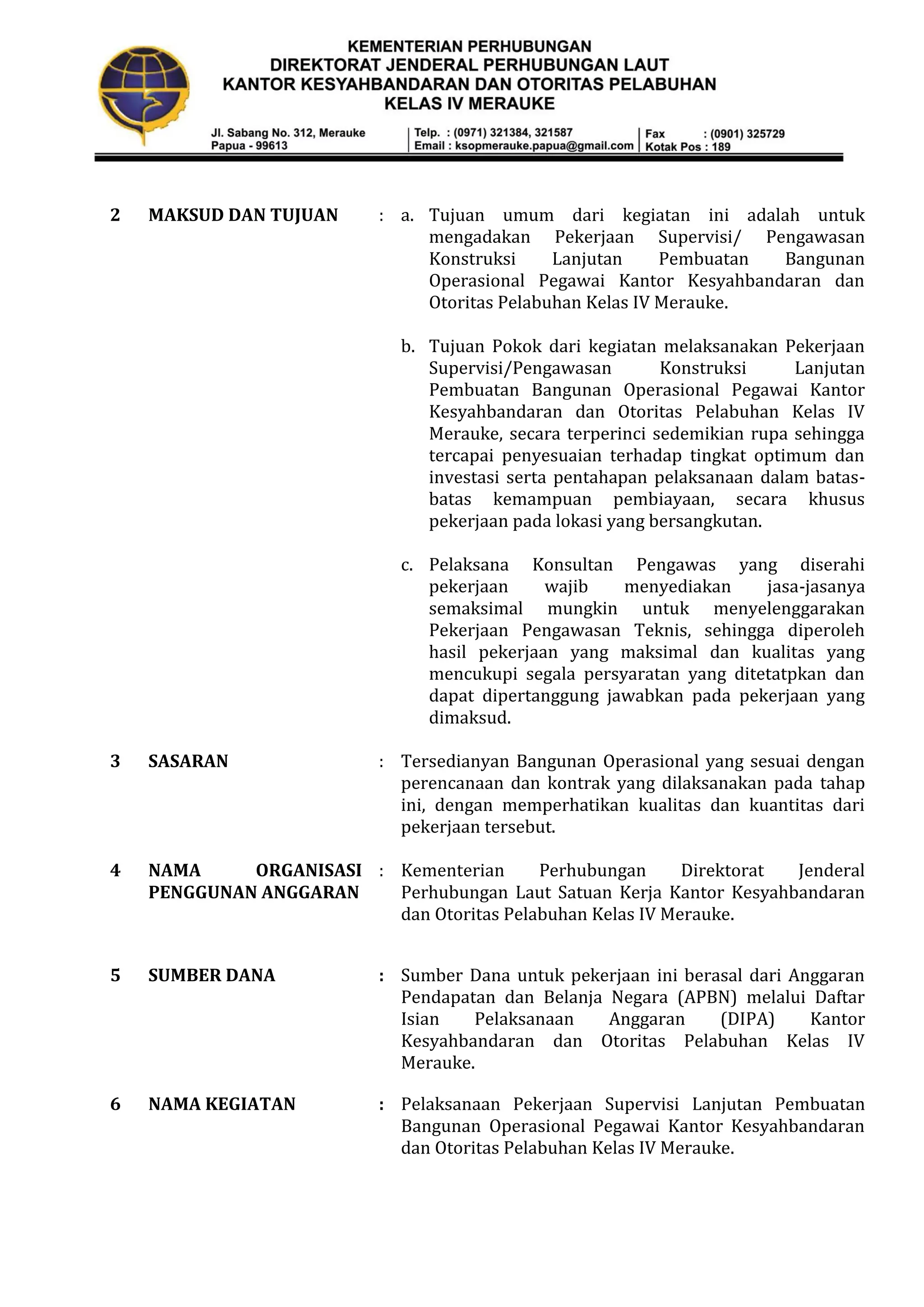 Kak supervisi lanjutan pembuatan bangunan operasional ksop kelas iv ...