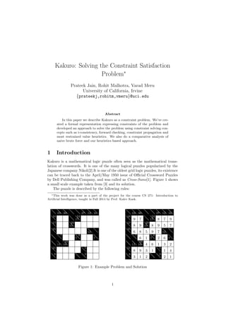 Kakuro: Solving the Constraint Satisfaction Problem | PDF