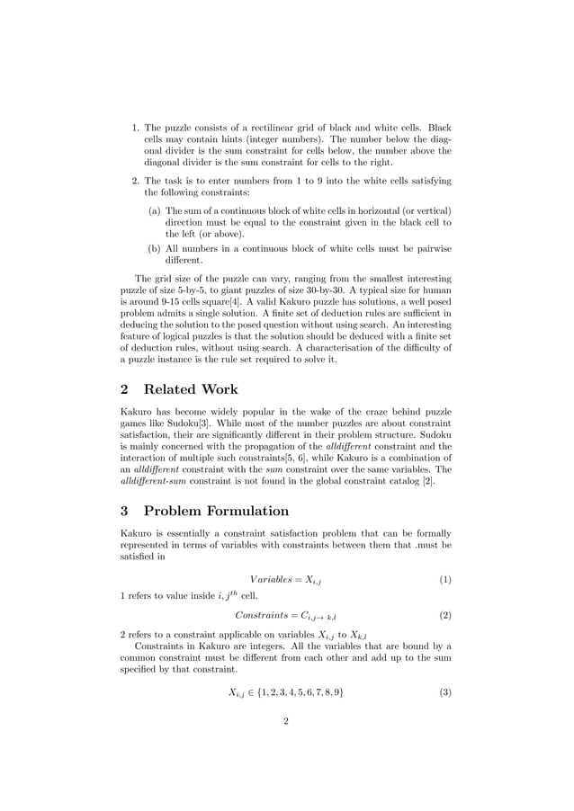 Kakuro: Solving the Constraint Satisfaction Problem | PDF