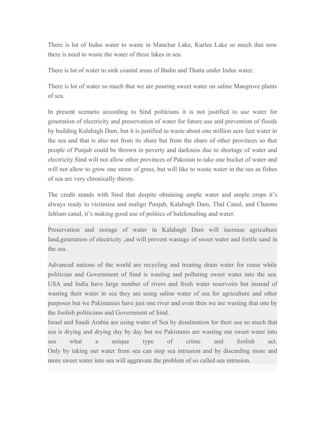 Kalabagh dam a symbol of victimization of punjab by other provinces ...