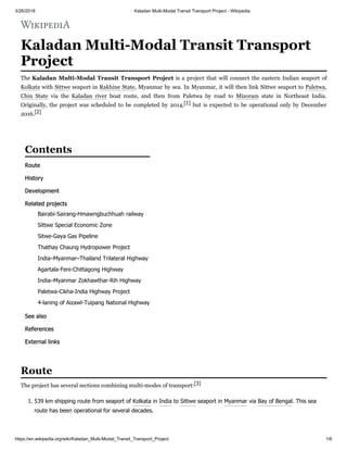 KALADAN MULTI-MODEL TRANSIT TRANSPORT PROJECT | PDF