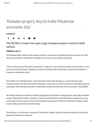 KALADAN MULTI-MODEL TRANSIT TRANSPORT PROJECT | PDF