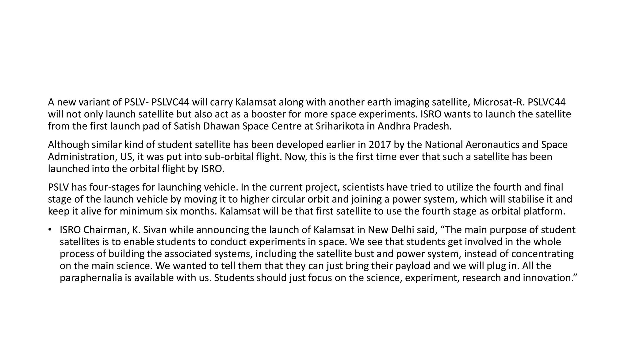 Kalamsat the lightest satellite made by student | PPTX