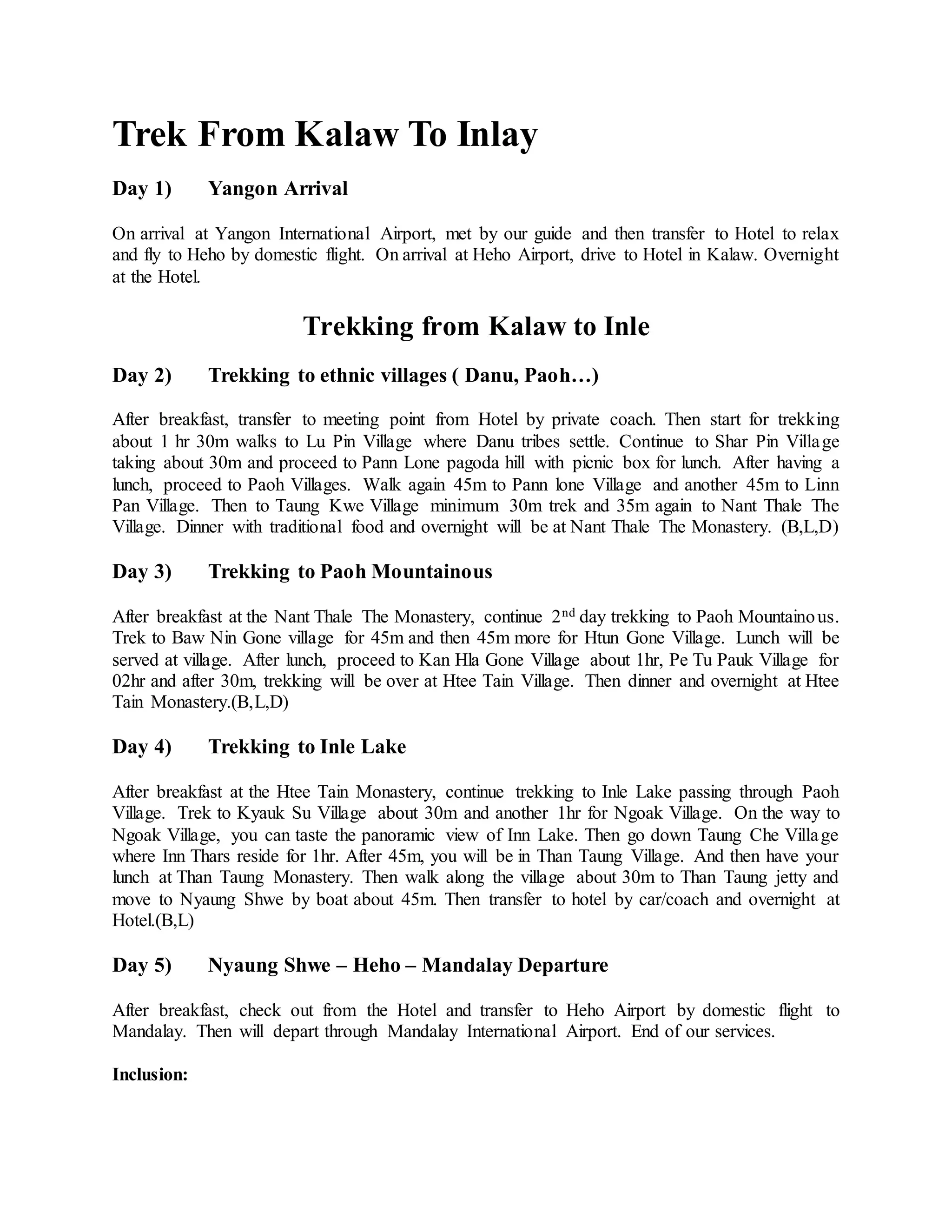 Kalaw to inlay trekking trip (myanmar) | DOCX