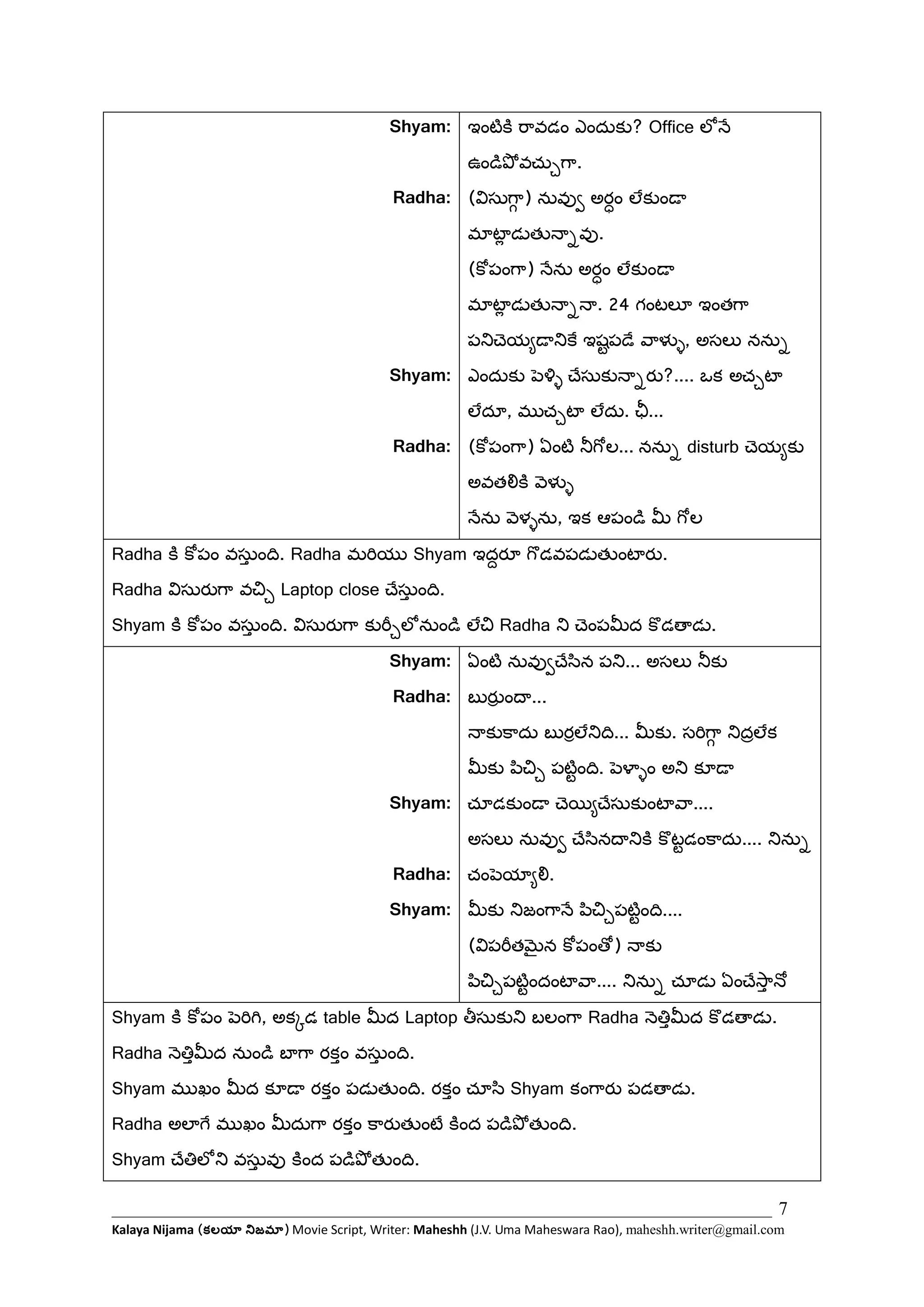 Kalaya nijama telugu movie script | PDF